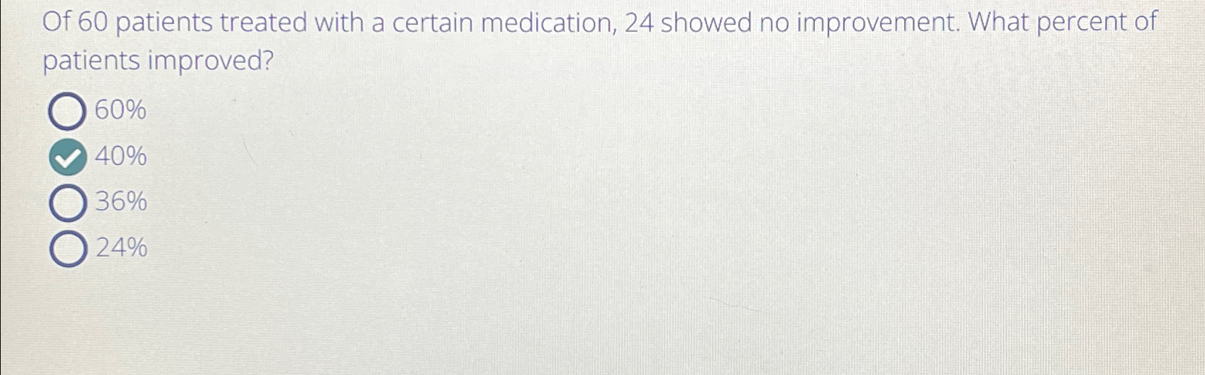 Solved Of 60 ﻿patients treated with a certain medication, 24 | Chegg.com