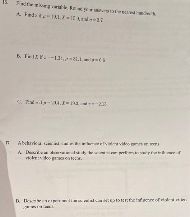 Solved 16. 17. Find the missing variable. Round your answers | Chegg.com