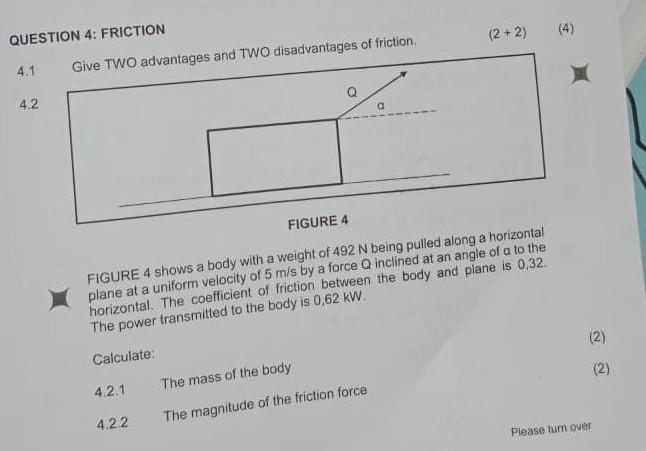Solved QUESTION 4: FRICTION 4.1 4.2 FIGURE 4 shows a body | Chegg.com