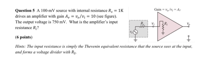 Solved Gain = Volv; - Ay Question 5 A 100-mV source with | Chegg.com