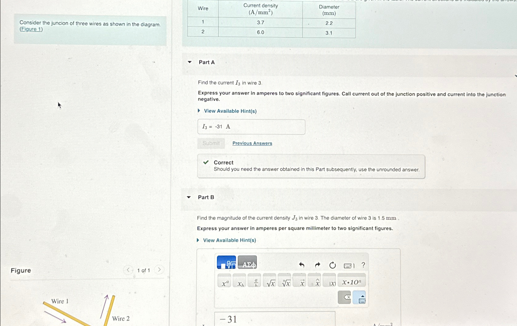 Solved Consider the juncion of three wires as shown in the | Chegg.com