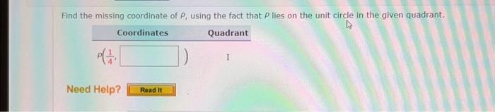 Solved Find the missing coordinate of P, using the fact that | Chegg.com