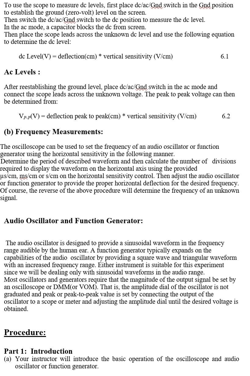 Solved The Oscilloscope 6 Objectives: To introduce the basic | Chegg.com