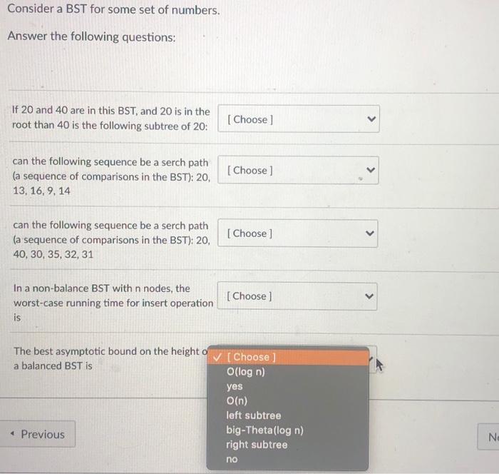 Solved Consider a BST for some set of numbers. Answer the | Chegg.com