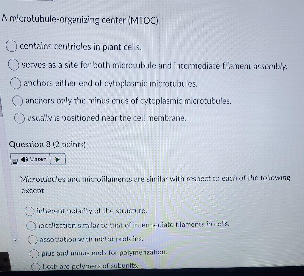 Solved A microtubule-organizing center (MTOC) contains | Chegg.com