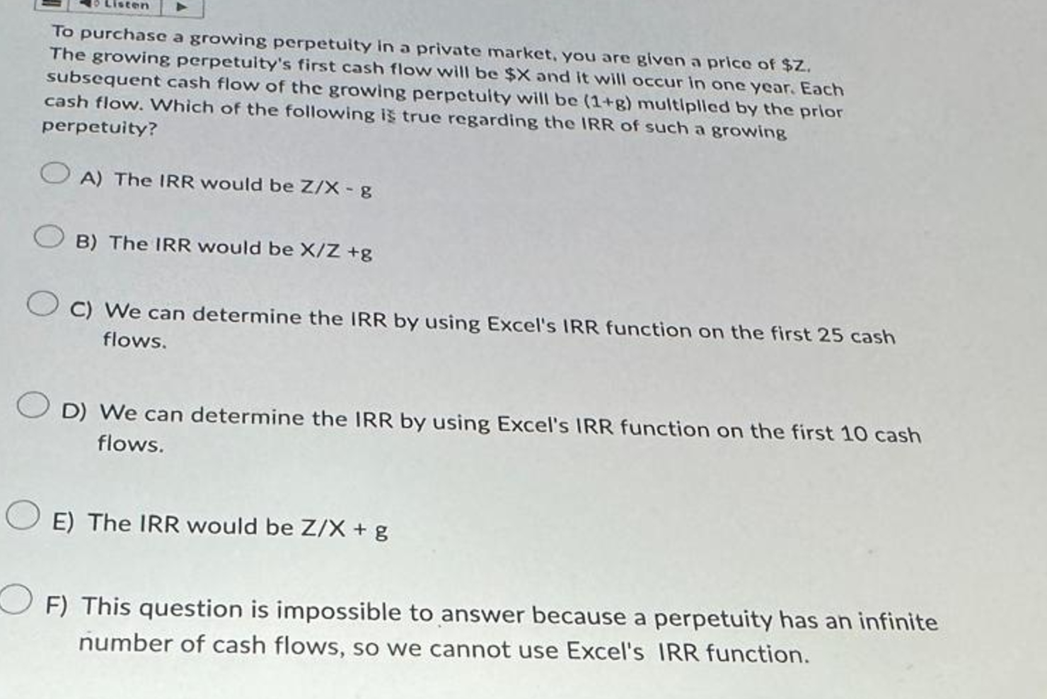 Solved To purchase a growing perpetuity in a private market, | Chegg.com