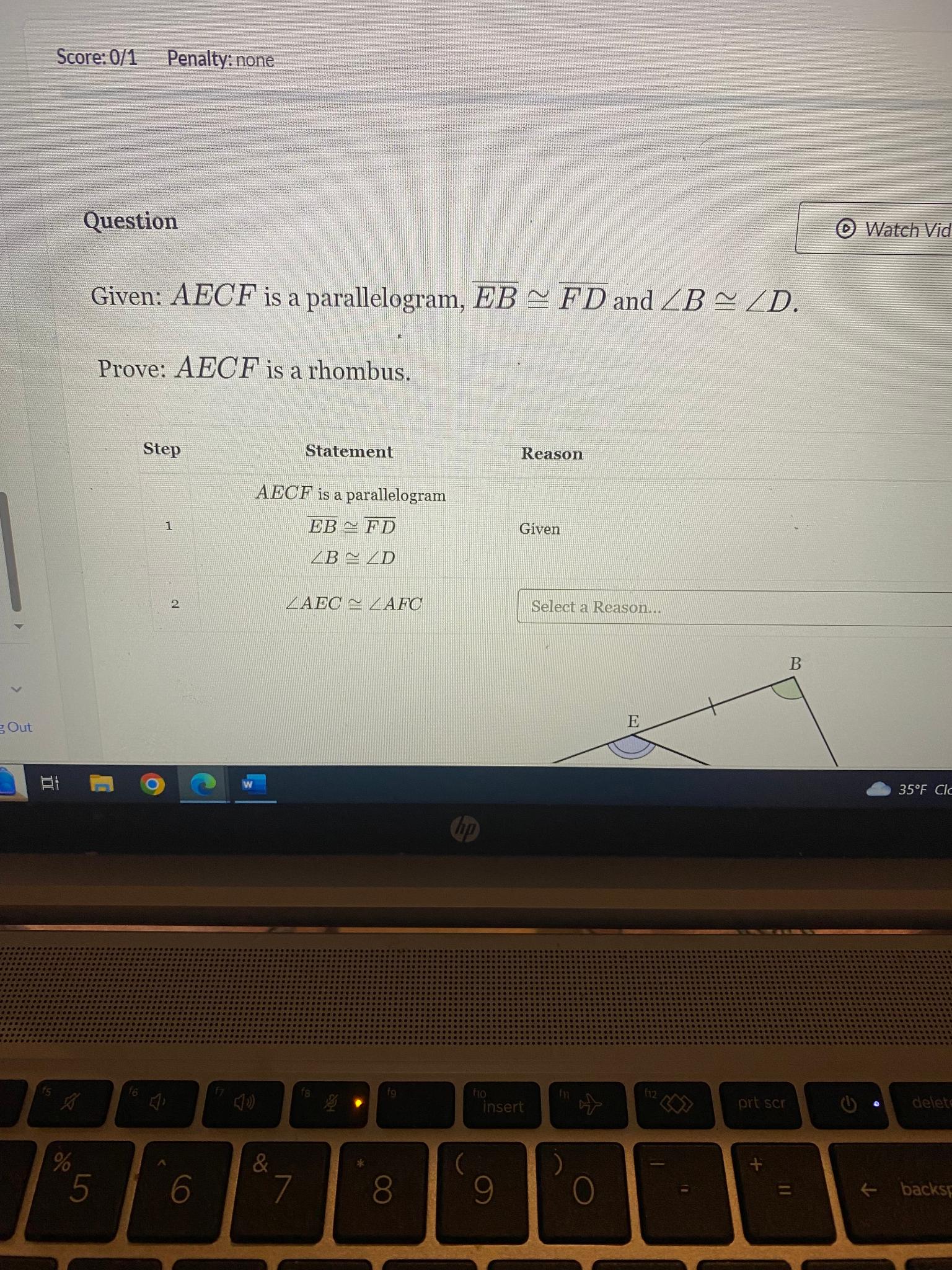 Solved Score: 01Penalty: noneQuestion(6)Watch VidGiven: AECF | Chegg.com