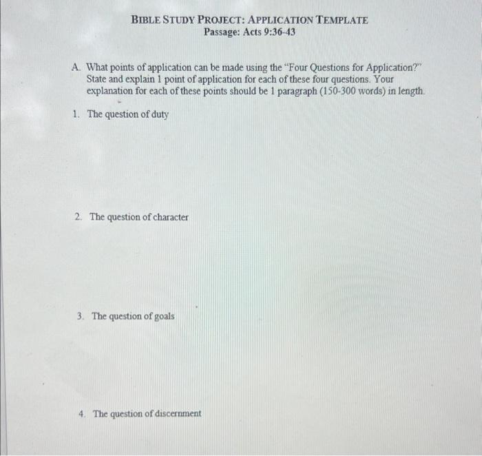 BIBLE STUDY PROJECT: APPLICATION TEMPLATE Passage: | Chegg.com