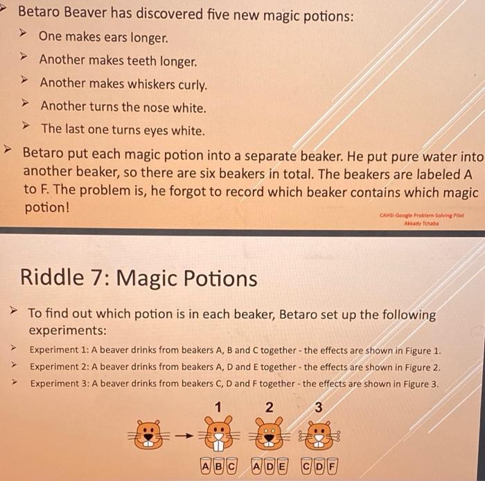 Solved Betaro Beaver has discovered five new magic potions: | Chegg.com