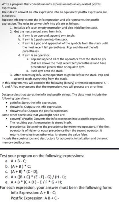 Solved expression. The rules to convert an infix expression | Chegg.com