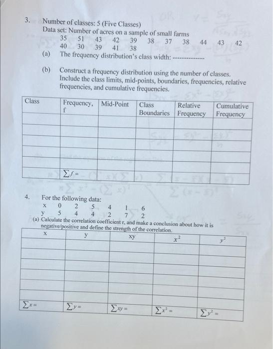 Solved Number of classes: 5 (Five Classes) Data set: Number | Chegg.com