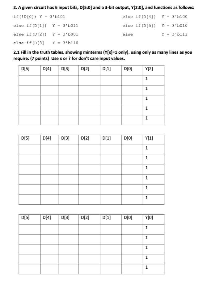 Solved A given circuit has 6 ﻿input bits, D[5:0] ﻿and a | Chegg.com