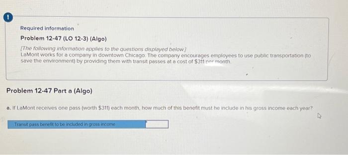 Solved Required information Problem 12.47 (LO 12-3) (Algo) | Chegg.com
