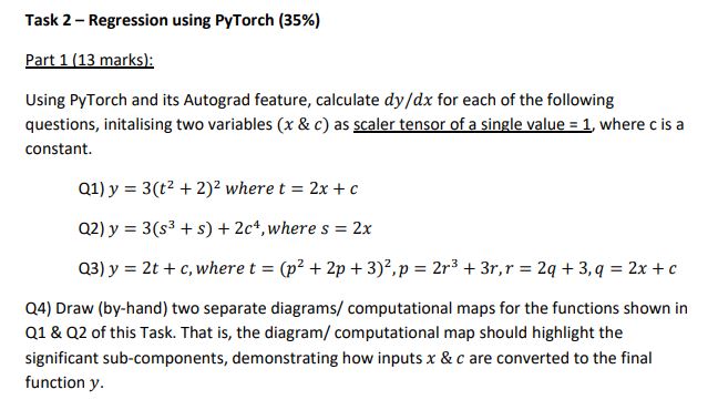 Solved Task 2 - ﻿Regression using PyTorch Part 1 ﻿Using | Chegg.com