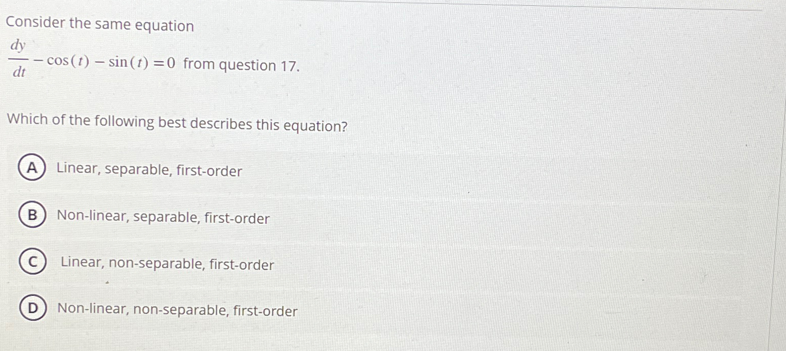 Solved Consider the same equationdydt-cos(t)-sin(t)=0 ﻿from | Chegg.com