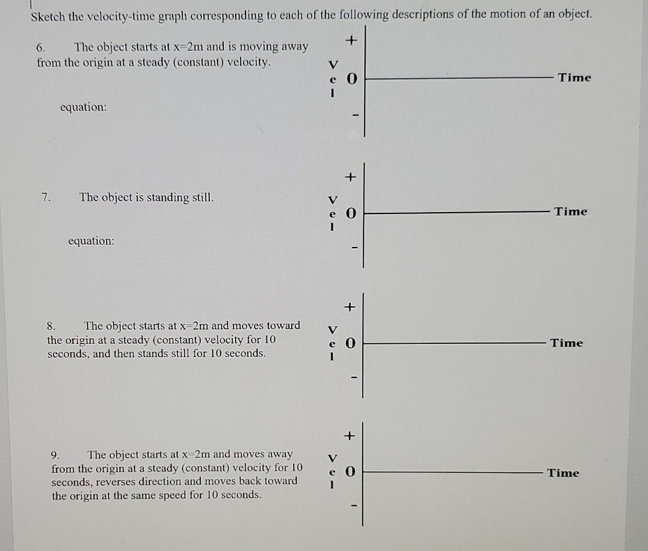 Solved Sketch the velocity-time graph corresponding to each | Chegg.com