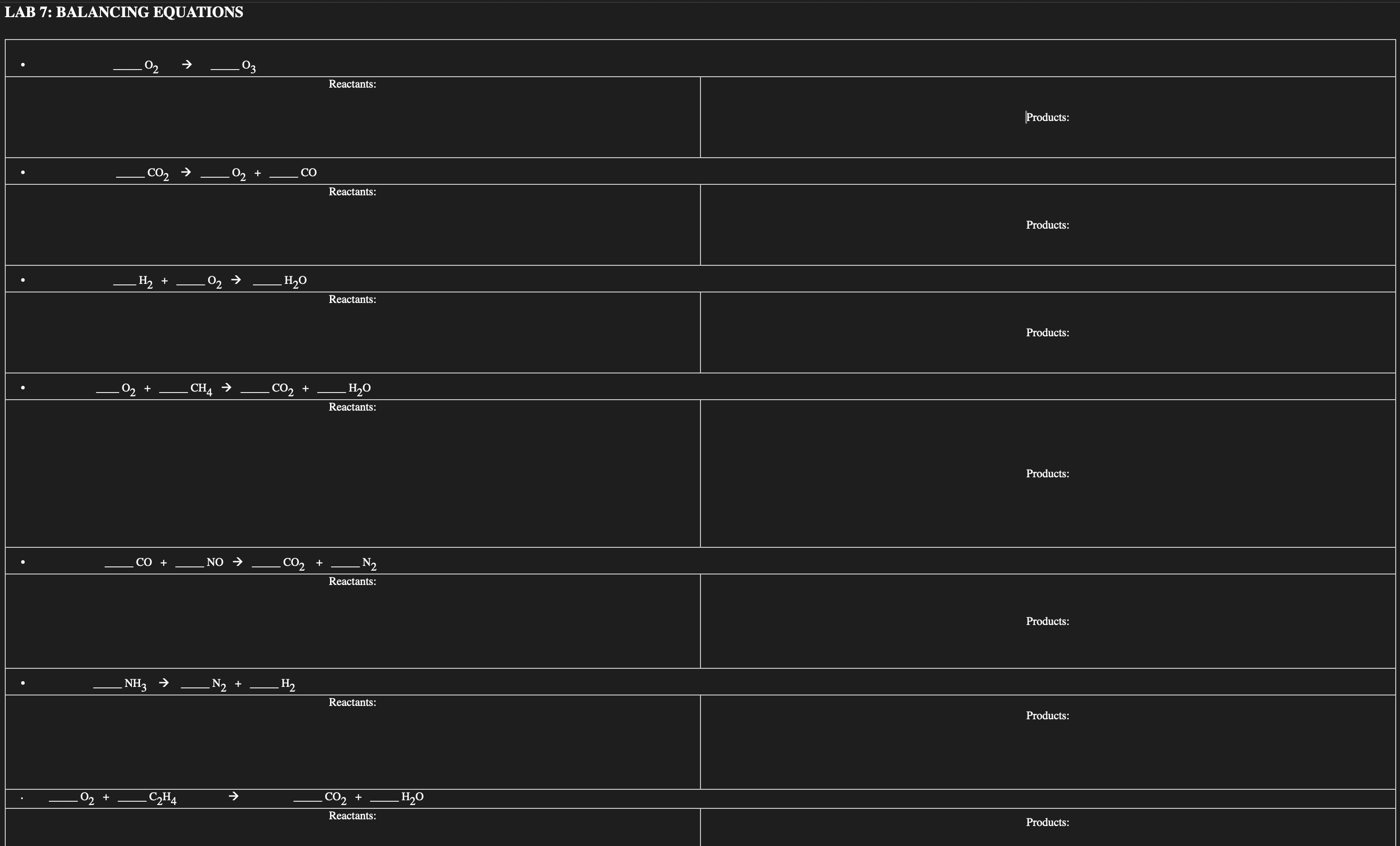 Solved LAB 7: BALANCING Materials:"Balancing Equations" | Chegg.com