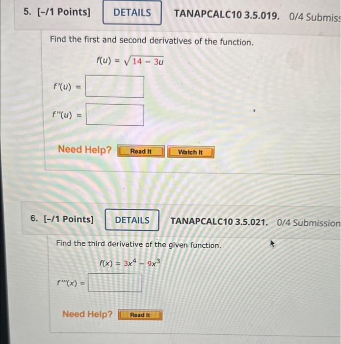 Solved 5. [-/1 Points] TANAPCALC10 3.5 Find the first and | Chegg.com