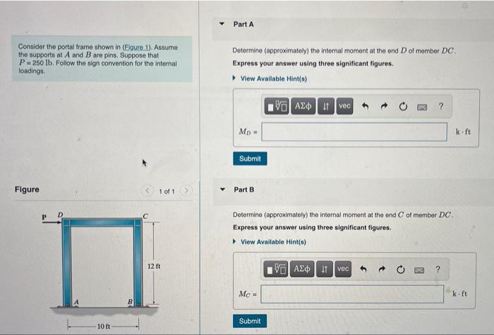 Solved Part A Consider the portal frame shown in (Egure 1). | Chegg.com