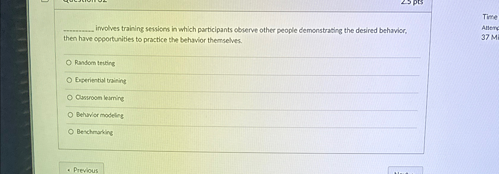 Solved involves training sessions in which participants | Chegg.com