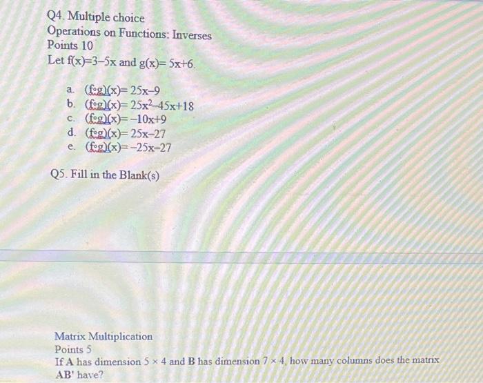 Solved Q4. Multiple choice Operations on Functions: Inverses | Chegg.com