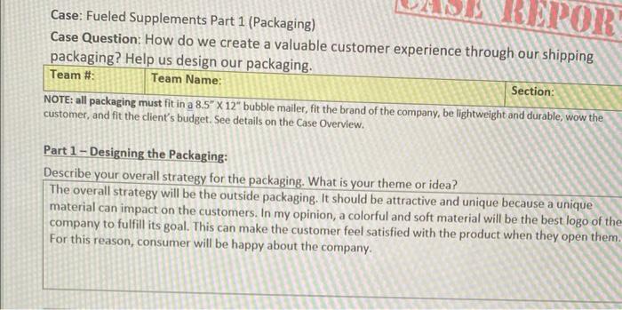 Case: Fueled Supplements Part 1 (Packaging) Case | Chegg.com