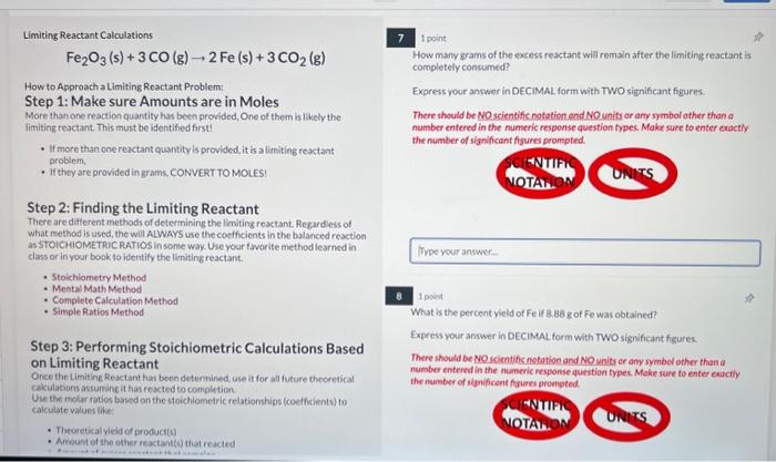 Limiting Reactant Calculations 7 1 point Fe2O3( | Chegg.com