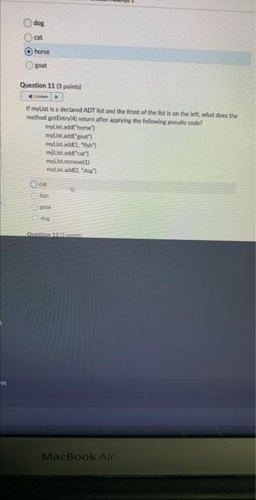Solved Question 11 i 3 points) If mylist is a dectared ADY | Chegg.com