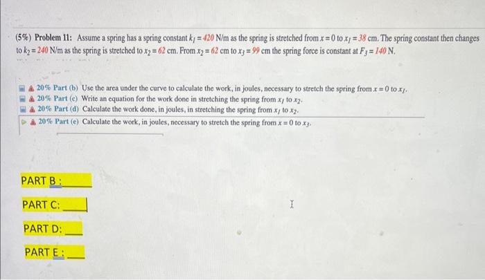 Solved (5\%) Problem 11: Assume a spring has a spring | Chegg.com