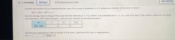 Solved 8. (-/5 Points) DETAILS 0/30 Submissions Used MY | Chegg.com