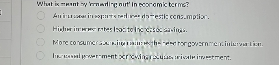Solved What is meant by 'crowding out' in economic terms?An | Chegg.com