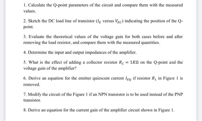 1. Calculate the Q-point parameters of the circuit | Chegg.com