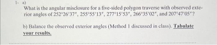 Solved What is the angular misclosure for a five-sided | Chegg.com