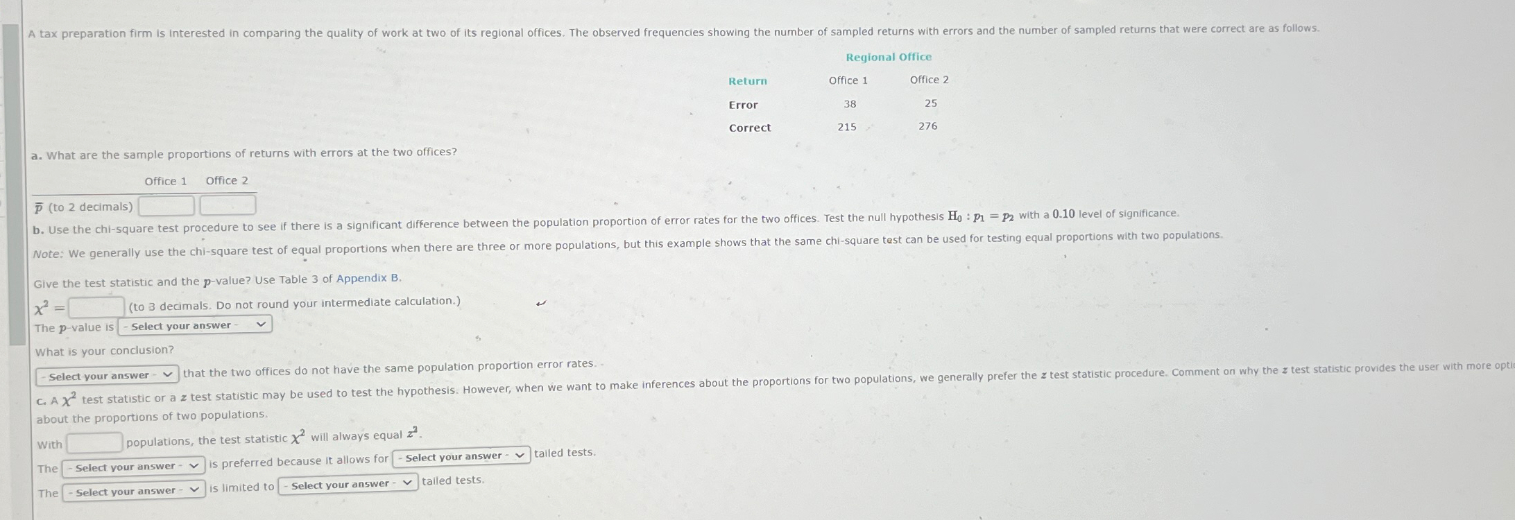 Solved \table[[,Regional office],[Return,Office 1,Office | Chegg.com