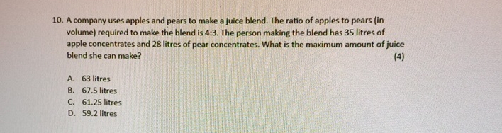 Solved A company uses apples and pears to make a juice | Chegg.com