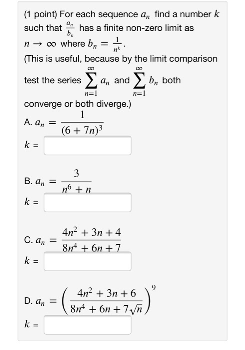 Solved (1 point) For each sequence an find a number k such | Chegg.com