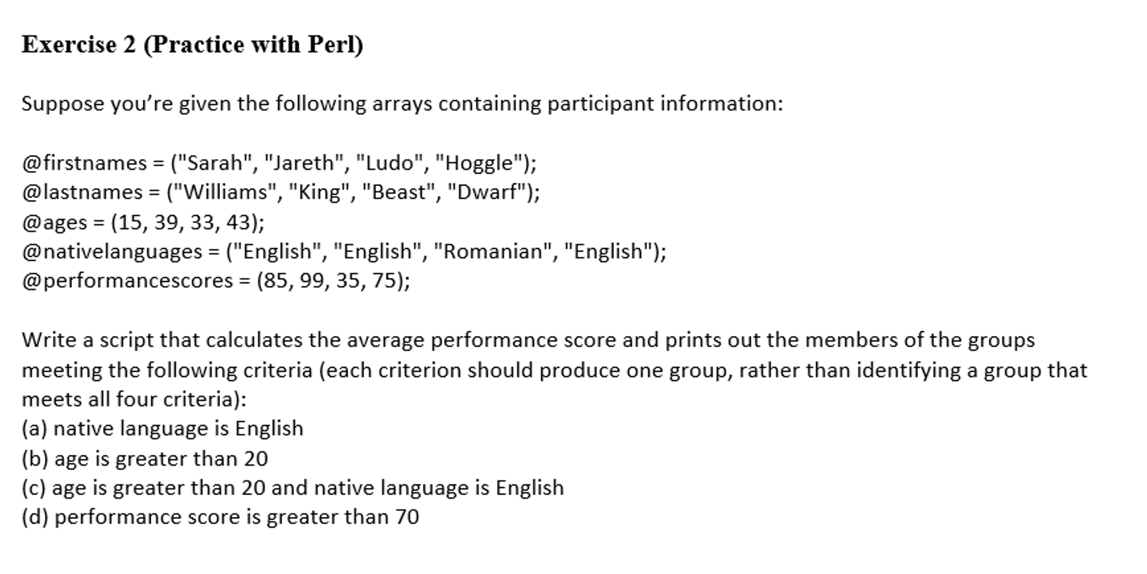 Solved Exercise 2 (Practice with Perl)Suppose you're given | Chegg.com