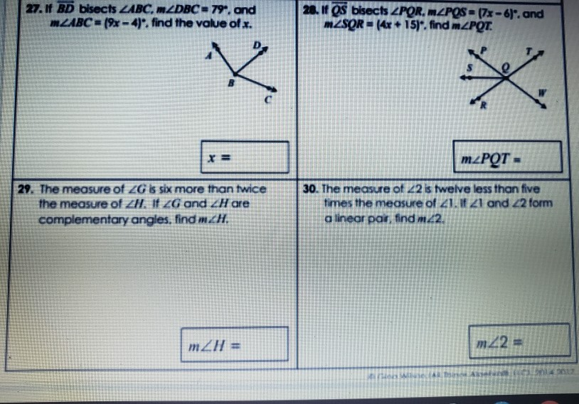 Solved 27. If BD bisects ZABC.mZDBC = 79, and MZABC = (9-4), | Chegg.com