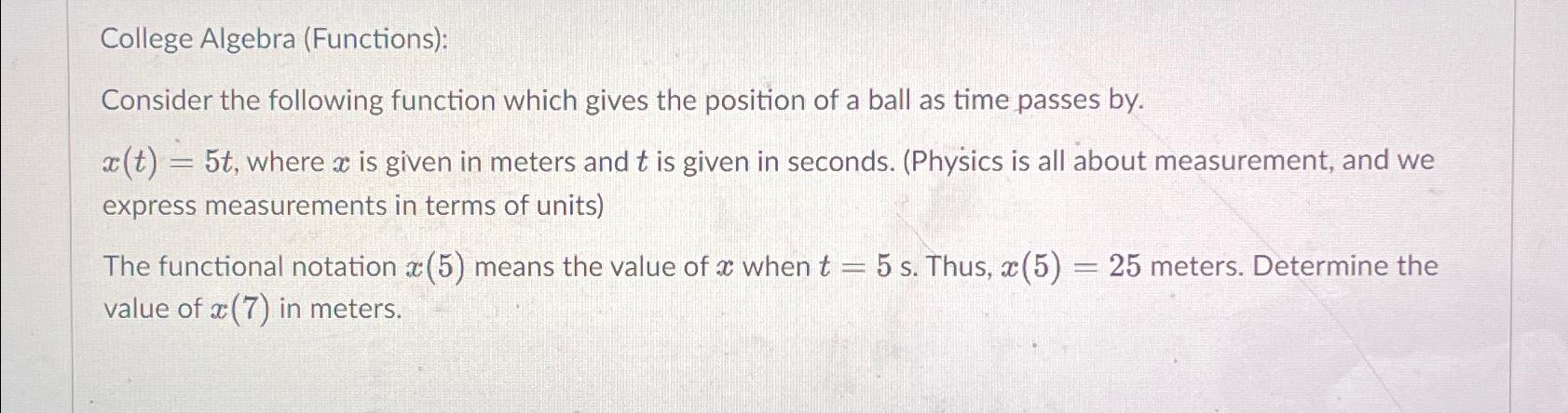 Solved College Algebra (Functions):Consider the following | Chegg.com