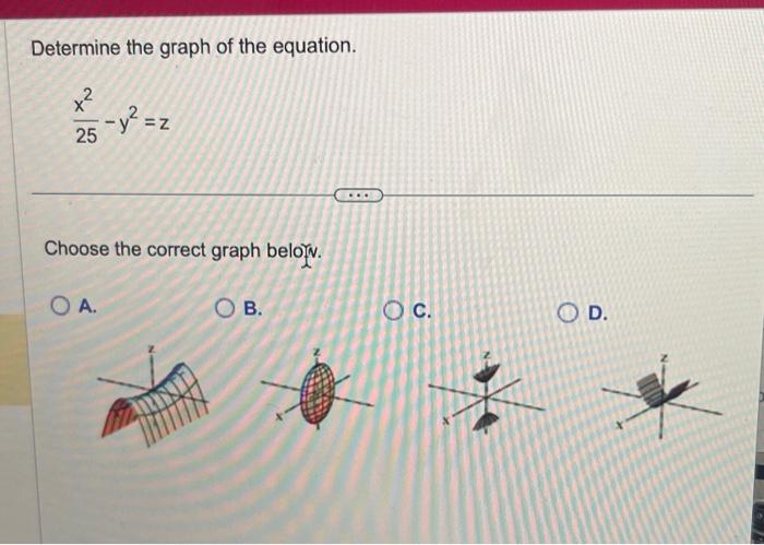 Solved Determine the graph of the equation. 25x2−y2=z Choose | Chegg.com