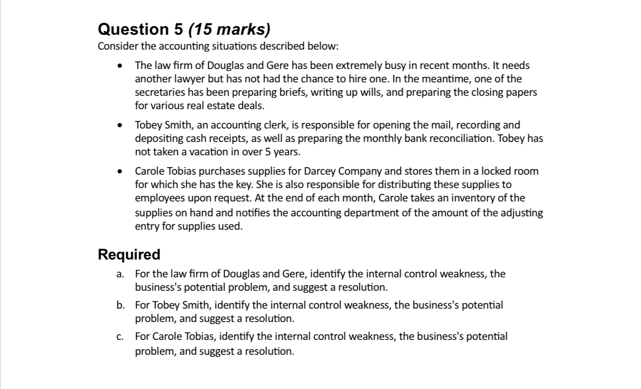 Solved Question 5 (15 ﻿marks)Consider the accounting | Chegg.com