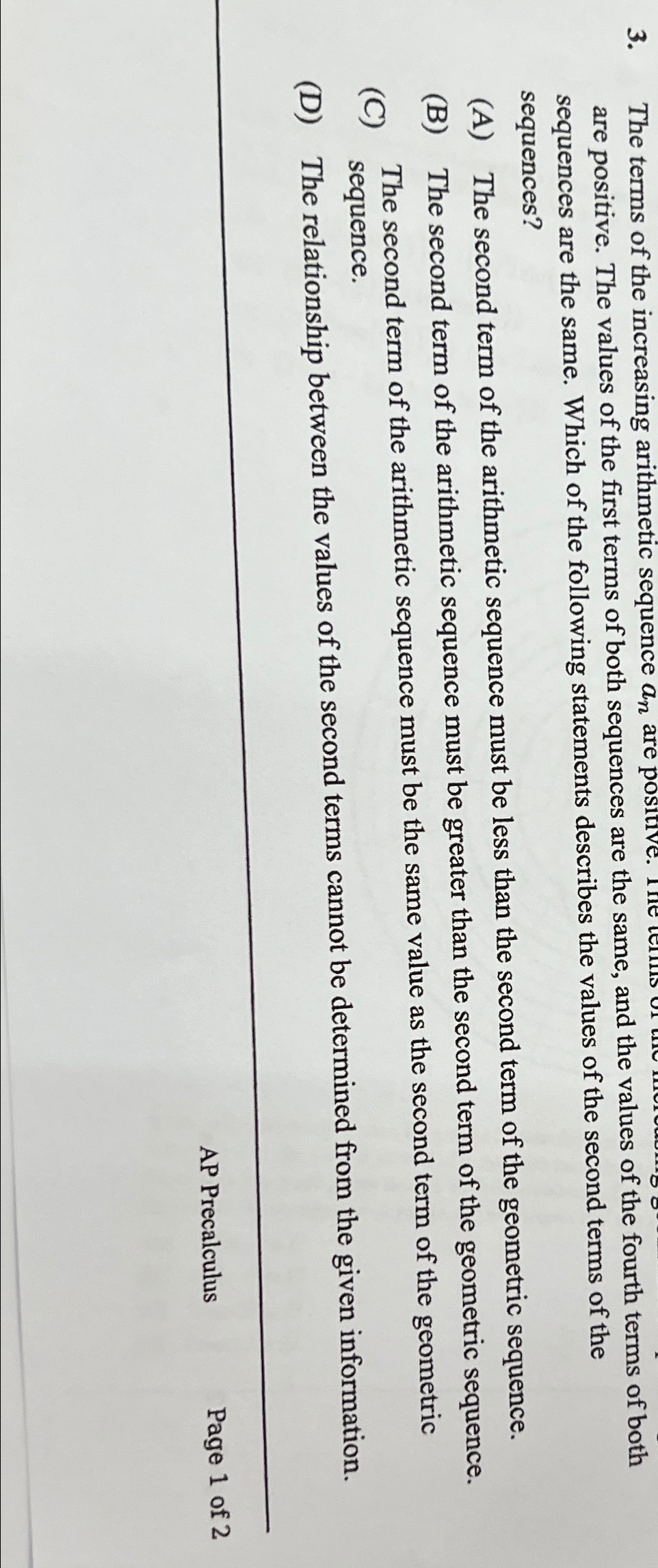 Solved The terms of the increasing arithmetic sequence an | Chegg.com