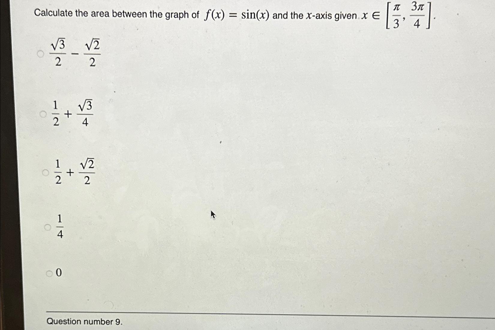 Solved Calculate the area between the graph of f(x)=sin(x) | Chegg.com