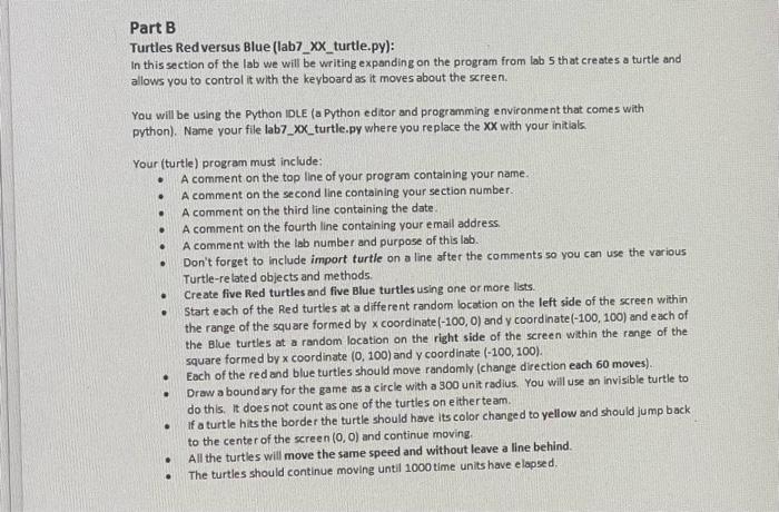 Solved Turtles Redversus Blue (lab7_XX_turtle.py): In this | Chegg.com