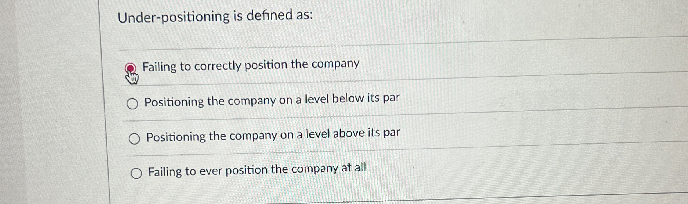 Solved Under-positioning is defined as:Failing to correctly | Chegg.com