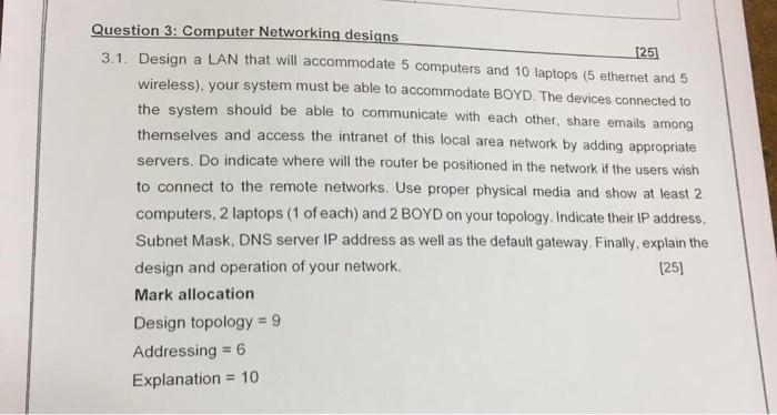 Solved Question 3: Computer Networking designs 3.1. Design a | Chegg.com