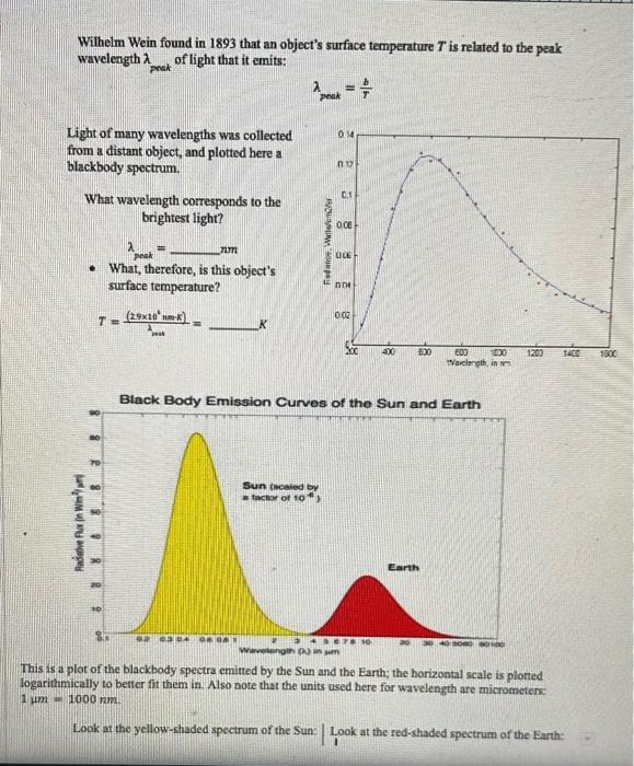 Wilhelm Wein found in 1893 that an object's surface | Chegg.com