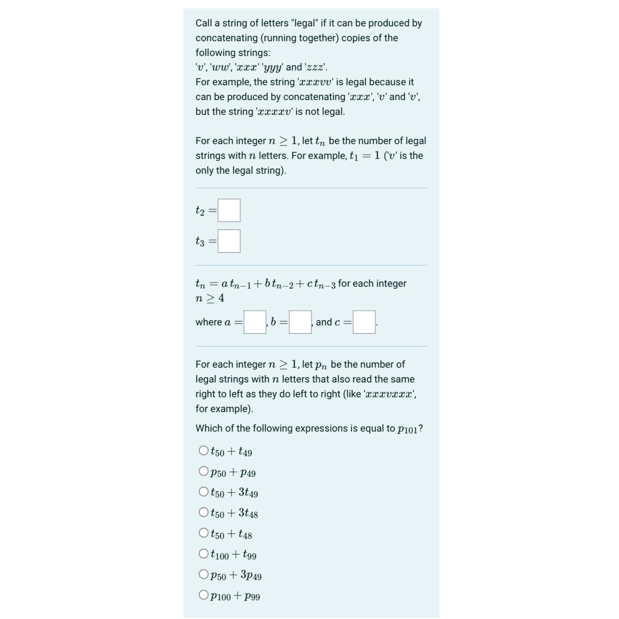 Solved Call a string of letters "legal" if it can be | Chegg.com