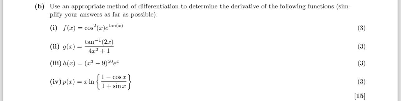 Solved (b) ﻿Use an appropriate method of differentiation to | Chegg.com