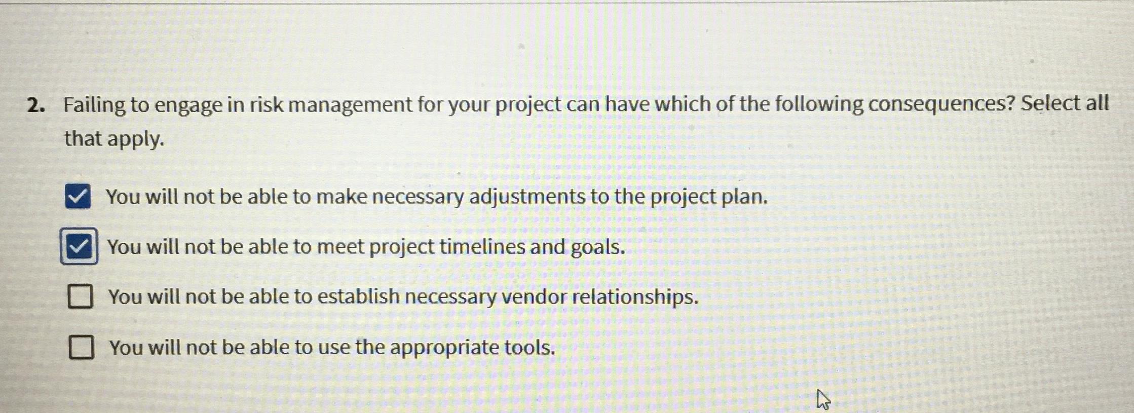 Solved Failing to engage in risk management for your project | Chegg.com